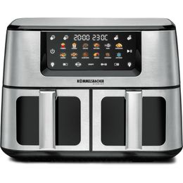 Rommelsbacher Hei&szlig;luftfritteuse &raquo;FRH 2650&laquo; 2700 W 2 K&ouml;rbe &agrave; 5,5 Liter Volumen - bis zu 1,2 kg Pommes silber Einheitsgr&ouml;&szlig;e Hei&szlig;luftfritteuse