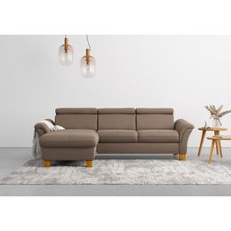 OTTO home Ecksofa &raquo;Lindgren L-Form&laquo; wahlweise mit Bett mit klappbaren Rollen, Kasten und Kopfverstellung braun 100% Polyester B/H/T: 258cm x 84cm x 