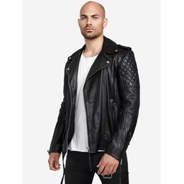 Trueprodigy Herren Lederjacke "Simba Abgesteppte Details an der Schulter und Logo Applikation", schwarz, Gr. M, Obermaterial: 100% Schafsleder