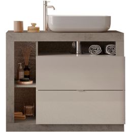 Welltime Waschtisch &raquo;Hamburg&laquo; 2 Schubk&auml;sten, Breite 92 cm, Soft-Close, inkl. Keramik-Aufsatzbecken wei&szlig; Korpus Schubkastenelement: Weiss Melamin,Front