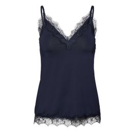 rosemunde Damen Spaghettitop "Billie Strap Top", Gr. 34, blau, Obermaterial: 90% Polyester, 10% Elasthan, Tops, Vintage-Spitzenbesatz an Ausschnitt