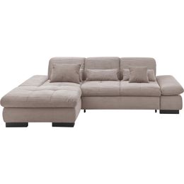 Ecksofa, B:284cm H:80cm T:190cm, grau, SET ONE BY Musterring, 100% Polyester, Wohnzimmer, Sofas, "SO4100 V", mit verstellbaren Kopfteilen, wahlweise