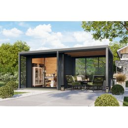Gartenhaus Karibu, grau, Aluminium, Massivholz, Gartenh&auml;user, "Saturino SET", inkl. Massivholzfu&szlig;boden