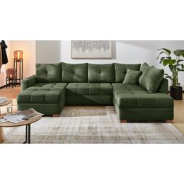 Jockenh&ouml;fer Wohnlandschaft, B:313cm T:200cm, gr&uuml;n, JOCKENH&Ouml;FER GRUPPE, Korpus: 100% Polyester;Kissen: 100% Polyester, Sofas, "Abby U-Form, B: 313 cm", mit