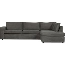 Woood Ecksofa &raquo;Thomas Rippenkord-Bezug mit Kunststofff&uuml;&szlig;e H 92x B 283x D 197cm&laquo; Tragkraft 400 kg, Losse Sitz- und R&uuml;ckenkissen, Pfleiglicht grau B/H/T