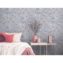 Livingwalls living walls Vliestapete &raquo;House of Turnowsky Designer Blumentapete&laquo; matt strukturiert extravagant Kunst Floral verspielt blau Vlies B/L: 0,53m x 
