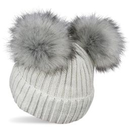 styleBREAKER Jungen Bommelm&uuml;tze "Kinder Bommelm&uuml;tze mit zwei Bommel", grau, Modisch, 100% Polyacryl PAN., M&uuml;tzen