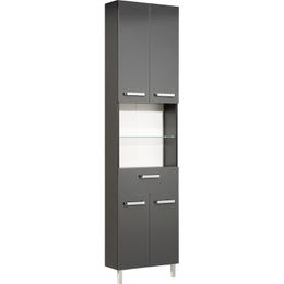 Hochschrank &raquo;Quickset Badschrank 50 cm breit, 4 T&uuml;ren, 2 Nischen, 1 Schublade&laquo; Badezimmer-Hochschrank inkl. T&uuml;rd&auml;mpfer, Griffe in Chrom gl&auml;nzend grau 