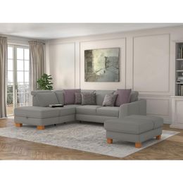Sit & More sit&more Ecksofa &raquo;Dundee L-Form&laquo; mit Federkern und Massivholzf&uuml;&szlig;en, wahlweise mit Kopfteilverstellung silber B/H/T: 263cm x 86cm x 219cm, Luxus-