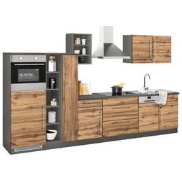 KOCHSTATION K&uuml;chenzeile &raquo;KS-Samos&laquo; Breite 350 cm, wahlweise mit E-Ger&auml;ten und Induktionskochfeld braun B/H/T: 350cm x 200cm x 60cm, ohne E-Ger&auml;te