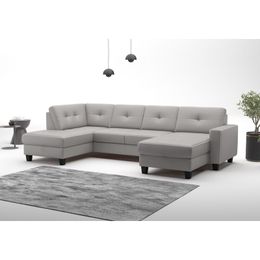 OTTO home Wohnlandschaft &raquo;Varese&laquo; wahlweise mit Schlaffunktion und Bettkasten grau B/H/T: 304cm x 91cm x 170cm, NaturLEDER , Ottomane links, ohne 