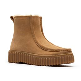Clarks Damen Winterboots "Torhill Cozy", Gr. 37hellbraun, Veloursleder, Schuhe, Plateauboots mit modischer Ziernaht