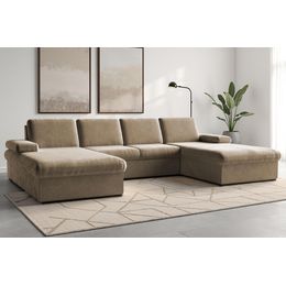 Sit & More Wohnlandschaft SIT & MORE, B:309cm H:82cm T:171cm, braun, 100% Polyester, Sofas, "Moreno U-Form, B: 309 cm", mit Armteilverstellung, optional