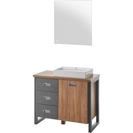 Home Affaire Badm&ouml;bel-Set &raquo;Detroit, Bad im Industrialdesign, inkl. LED, 2-teiliges Badezimmer&laquo; 2 Stk. tlg. gelb B/H/T: 91cmcm