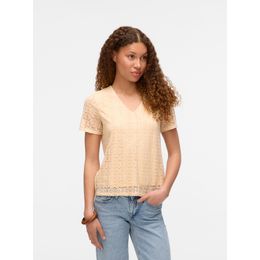 V&eacute;ro Moda VERO MODA Damen V-Shirt "VMMAYA SS V NECK TOP JRS", beige, Gr. XS, unifarben, Jersey, Obermaterial: 95% Polyester, 5% Elasthan, Shirts, Materialmix,