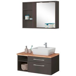Welltime Badm&ouml;bel-Set &raquo;Davos&laquo; 3 Stk. tlg. grau Becken rechts