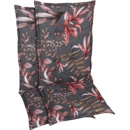 Hochlehnerauflage GO-DE, B:50cm H:7cm T:120cm, grau, Baumwolle, Polyester, Polsterauflagen, Bl&auml;tter / Beeren anthrazit - Ma&szlig;e BxLxH ca.: 50 cm x 120