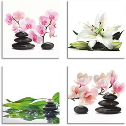 Artland Leinwandbild &raquo;Stein Orchidee Lilie Spa Bambus Magnolie&laquo; Zen 4 Stk. tlg. 4er Set, verschiedene Gr&ouml;&szlig;en bunt Leinwand, MDF B/H/T: 40cm x 40cm, 