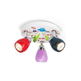 Brilliant LED Deckenstrahler &raquo;BIRDS&laquo; GU10 1 Stk. Warmwei&szlig; Spotrondell bunt, 3 x GU10 max. 3W, 11cm H&ouml;he, schwenkbar, Metall bunt 3, &Oslash; 31cm H: 11cm, 1 Stk.