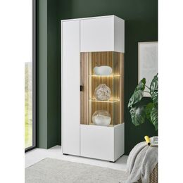 Home Affaire Vitrine &raquo;Hudson, Stauraumvitrine&laquo; in moderner Trendfarbe, Griffe aus Metall (Schwarz), H&ouml;he 180 cm wei&szlig; Holzwerkstoff Wei&szlig;, B/H/T: 75cm x