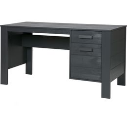 Schreibtisch Woood, B:141cm H:74cm T:59cm, grau, B&uuml;ro, Tische, "Julius FSC-Kiefernholz, geb&uuml;rstet, mit zwei Schubladen 141x59x74 cm", Geb&uuml;rstete