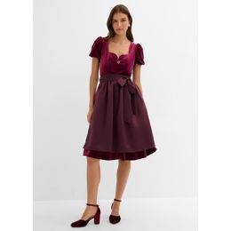 bonprix Dirndl und Sch&uuml;rze (2-tlg.Set), rot, Gr.50, Modern und feminin: Dirndl aus Samt mit herzf&ouml;rmigen Ausschnitt und Ballon&auml;rmel sowie einer Sch&uuml;rze aus gl&auml;nzendem Satin