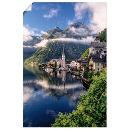 Wandbild Artland, B:80cm H:120cm, bunt, Papier, Wohnzimmer, Bilder, "Sommer in Hallstatt im Salzkammergut", als Alubild, Leinwandbild, Poster,