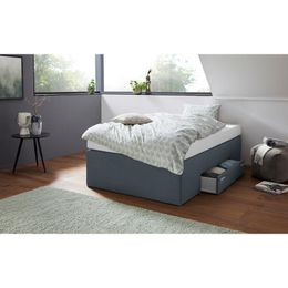Westfalia Schlafkomfort Boxspringbett mit integrierter Schublade, frei im Raum stellbar grau Bezug Bett: Feinstrukturstoff (77% Polyester, 23%Viskose) oder Microfaser (100% 