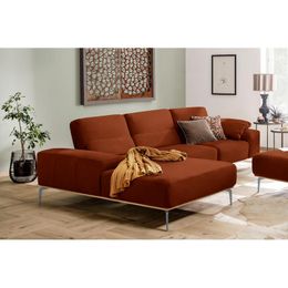 W.Schillig Ecksofa &raquo;run, Designsofa mit tollem Sitzkomfort, bequem, L-Form&laquo; mit elegantem Holzsockel, F&uuml;&szlig;e in Silber matt, Breite 319 cm orange 