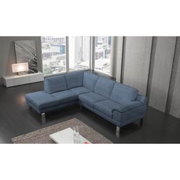 Egoitaliano Ecksofa &raquo;Shakira, Design und Sitzkomfort auf hohem Niveau, tolle Details&laquo; mit Ottomane, L-Form, elegante Metallf&uuml;&szlig;e blau Luxus-Micofaser Lederoptik (
