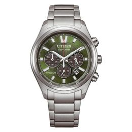 Citizen Herren Chronograph Armbanduhr, Solar, Herrenuhr, analog, Big Date, Stoppfunktion gr&uuml;n Einheitsgr&ouml;&szlig;e
