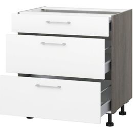 KOCHSTATION Kochfeldumbauschrank &raquo;KS-Trea U2AS80-H&laquo; mit drei Schubk&auml;sten, Breite 80 cm, H&ouml;he 75 cm wei&szlig; eichefarben grau, B/H/T: 80cm x 75cm x 56cm, 