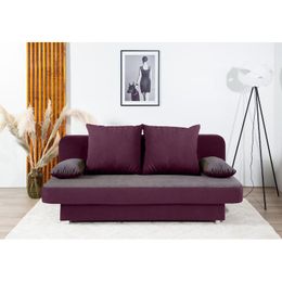 Collection AB Schlafsofa &raquo;Ulla, B: 186 cm, Liegel. 142x186 cm&laquo; Schlaffunktion, Bettkasten & 2 Wende-R&uuml;ckenkissen lila Primabelle -Microfaser (100% 