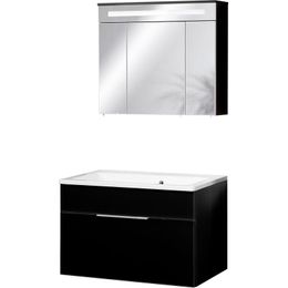 Fackelmann Waschtisch &raquo;Waschplatz-Set KARA&laquo; 3-teilig schwarz wandh&auml;ngend eckig, B/H/T: 80cm x 50cm