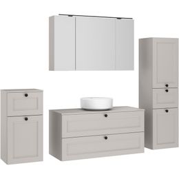 Nobilia Badm&ouml;bel-Set &raquo;Cascada&laquo; Set, inkl. Aufsatzwaschbecken und Spiegelschrank mit Beleuchtung, 4 Stk. tlg. beige B/H/T: 230cmcm x 184cmcm x 48,2cmcm