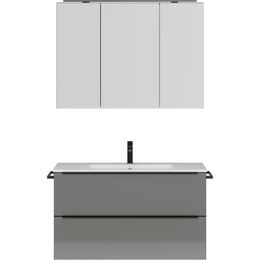 Nobilia Badm&ouml;bel-Set &raquo;Levere&laquo; vormontiert, mit Soft-Close, 2 Stk. tlg. grau B/H/T: 101cmcm x 169cmcm x 48,7cmcm, Griffe schwarz