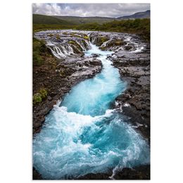 Wandbild Artland, B:40cm H:60cm, blau, Alu Dibond, Wohnzimmer, Bilder, "Wasserfall Bruarfoss auf Island", als Alubild, Leinwandbild, Poster,