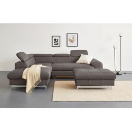 COTTA Ecksofa "Chef L-Form", B/H/T: 257cm x 72cm x 206cm, Leder PAMPAS, Ottomane links,mit Kopfteilverstellung,mit Bettfunktion, braun,
