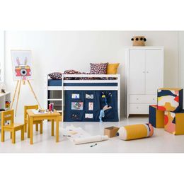 Hoppekids Hochbett &raquo;ECO Dream, Kinderbett, Spielbett, Halbhohes Bett aus Massivholz&laquo; inkl. Vorhang-Set Creator, Bettgr&ouml;&szlig;e & Matratze w&auml;hlbar blau Kinderbett: 