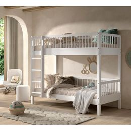 Vipack Etagenbett &raquo;Buche massiv wei&szlig;, Made in Europe, langlebige Qualit&auml;t&laquo; B/H/T ca. 208x176x98cm, inkl. Leiter, Absturzschutz oben umlaufend, 2 Lattenroste,