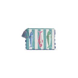 Codello Damen Clutch "Fish Parade", blau, Obermaterial: 100% Baumwolle CO., Taschen, mit Quaste