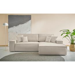 OTTO home Ecksofa &raquo;FINNLEY Struktur fein, L-Form 257 cm, Schlafsofa&laquo; mit Bettkasten, in Boucl&eacute;, Struktur fein und Mega Cord beige Bezugstoff 100% PES 