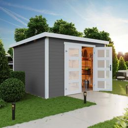 Lasita Maja Gartenhaus &raquo;Zambezi 7&laquo; Blockbohlenhaus 28mm grau Holzwerkstoff ohne Fu&szlig;boden, ohne Dacheindeckung