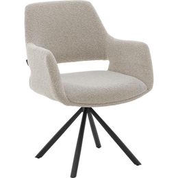 Musterring Esszimmerstuhl (Set) 2 Stk.Gestell Eisen schwarz, 180&deg; drehbar, R&uuml;ckholmechanik, SH 48 cm beige Eisen, Stoff B/H/T: 62cm x 83cm x 62cm, 2 Stk., Boucl&eacute;