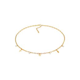 Elli Damen Perlenkette "Kreuz Feder Herz Perle Anh&auml;nger 925 Silber", 38, ohne Stein, Silber 925 (Sterlingsilber), L: 38, gold, Silber 925