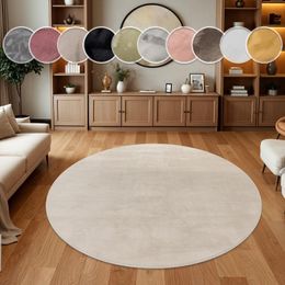 Paco Home Fellteppich &raquo;Kunstfell Soft 380&laquo; rund 14 mm H&ouml;he Langflor, Kuschelteppich - besonders weich, Uni-Farben beige Polyester &Oslash; 100cm 1 Stk., 14mm, &Oslash; 100cm