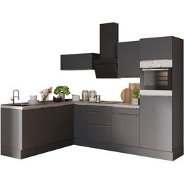KOCHSTATION Winkelk&uuml;che &raquo;KS-Aken&laquo; wahlweise mit E-Ger&auml;ten und Stellvariante Sp&uuml;le links oder rechts grau B/H/T: 270cm x 212cm x 60cm, ohne E-Ger&auml;te, 
