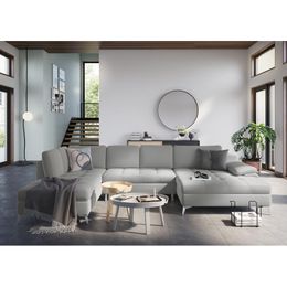 Sit & More sit&more Wohnlandschaft &raquo;Latigo U-Form&laquo; mit Mega-Recamiere, wahlweise mit Schlaffunktion und Bettkasten silber B/H/T: 346cm x 201cm, Struktur,mega-