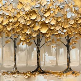 queence Acrylglasbild &raquo;Goldener Wald&laquo; Abstrakt Abstrakte Baum Baumbilder Bl&auml;tter Bl&auml;tterbilder Formen Gem&auml;lde Kunst Pflanzen Pflanzenbilder 1 Stk. tlg