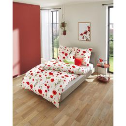Kaeppel Bettw&auml;sche &raquo;Sommermohn&laquo; 2 Stk. Mit Mohnblumen rot Seersucker, Obermaterial: 100% Baumwolle B/L: 135cm x 200cm, 1 Stk., 1 Stk., Seersucker, B/L: 80cm x